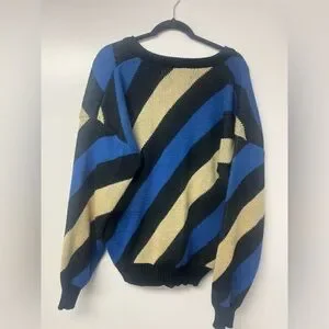 weeds | Sweaters | Weeds Vintage Striped Cardigan Xl Black Blue Tan ...